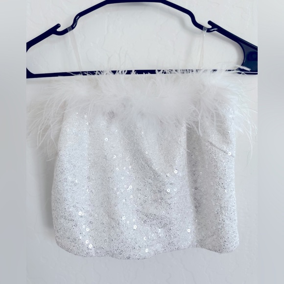 Windsor | Tops | Windsor Sequin White Furry Tube Top | Poshmark